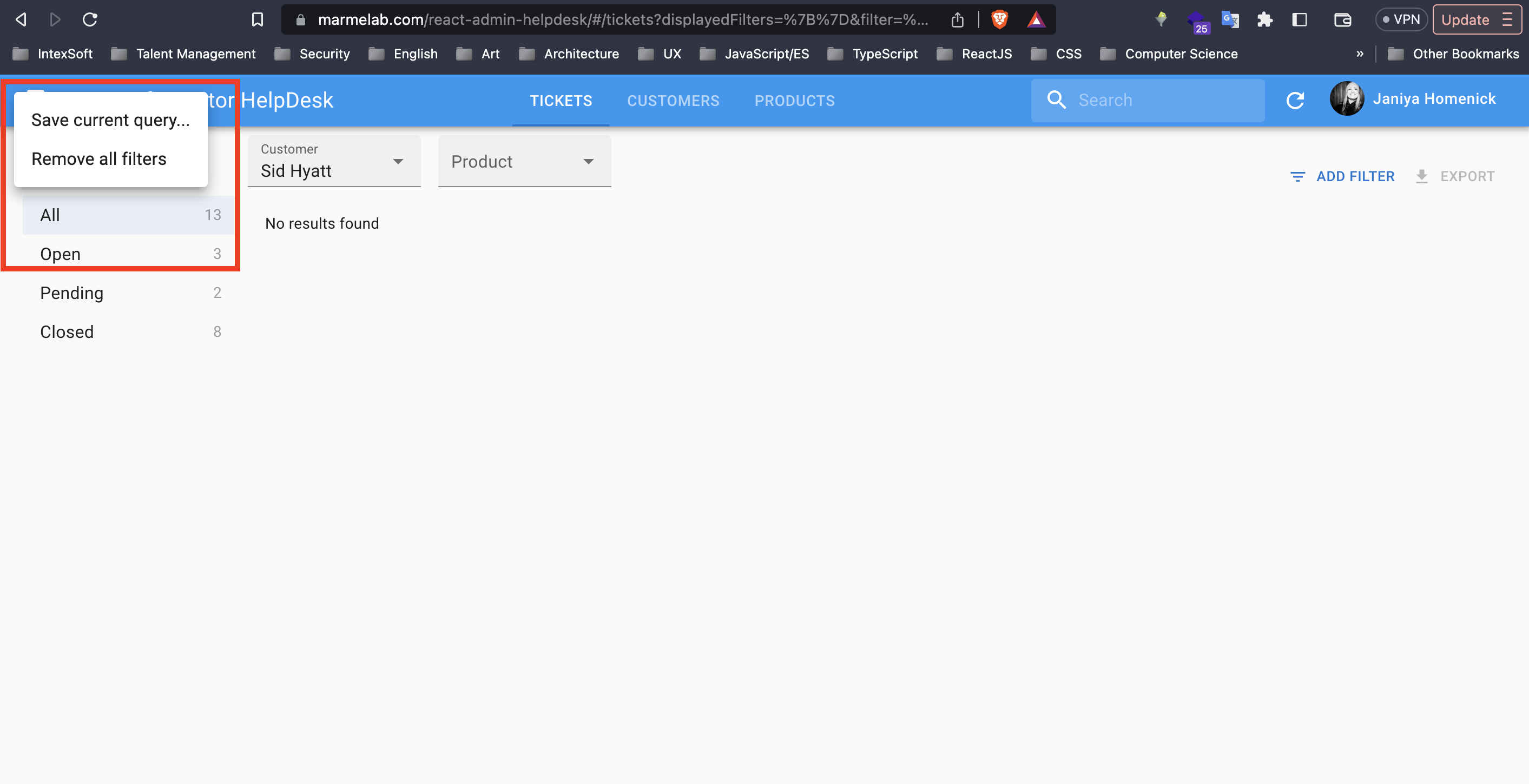 The "Add Filter" menu appears in the corner of the screen after close · Issue #9412 · marmelab ...