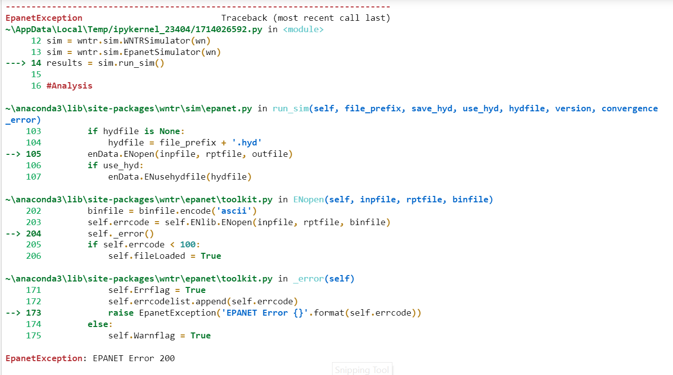 Error 200 · Issue #282 · USEPA/WNTR · GitHub
