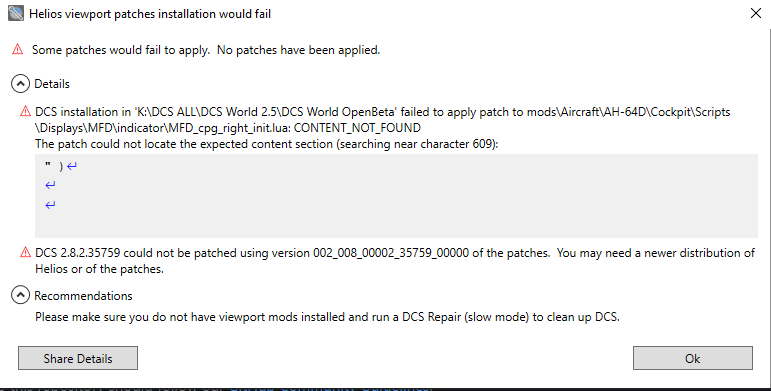 New Version HELIOS Fail viewport patching · Issue #715 · HeliosVirtualCockpit/Helios · GitHub
