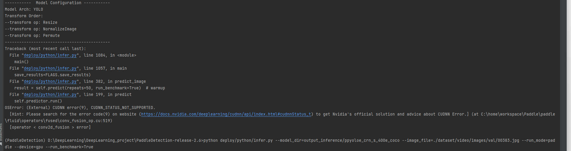 PPYOLOE测速GPU报错，CPU成功 · Issue #8109 · PaddlePaddle/PaddleDetection · GitHub