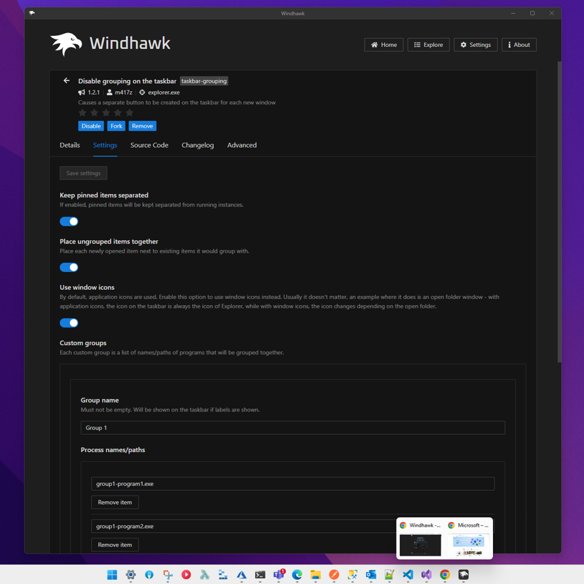 bug(Disable grouping) Keep next to pinned icon · Issue #48 · ramensoftware/windhawk-mods · GitHub
