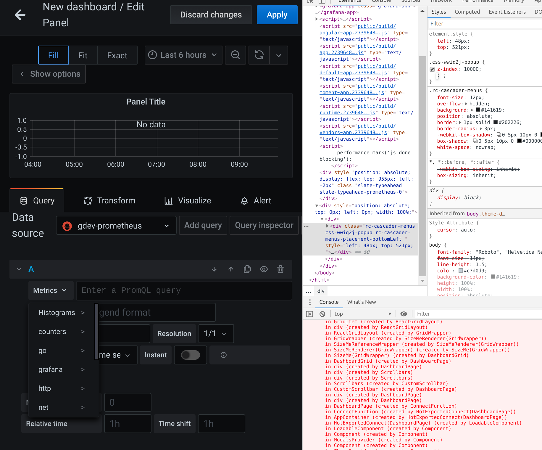 Prometheus Metrics Picker Not Working In Dashboard Panel Edit · Issue 23684 · Grafanagrafana
