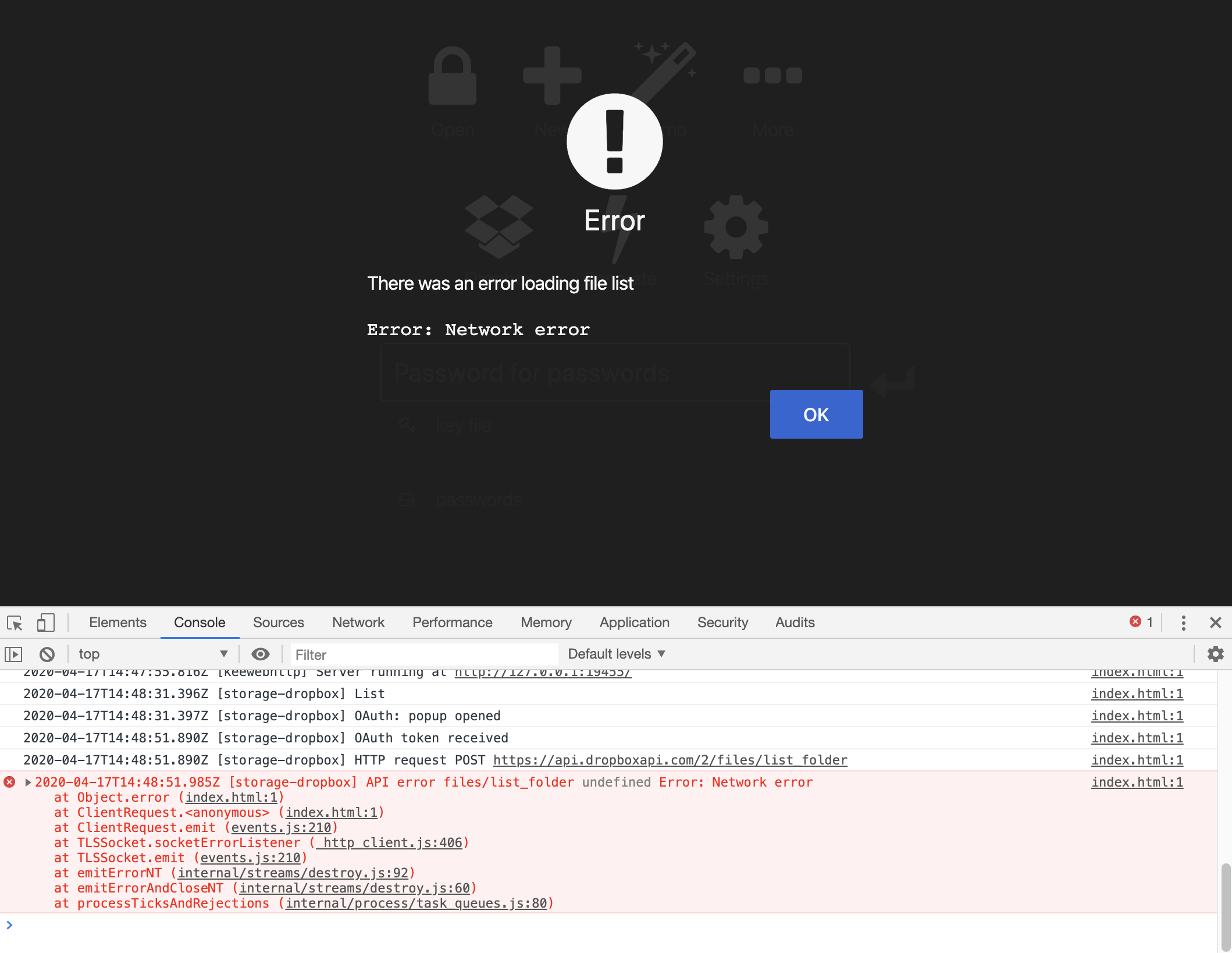 Can't connect to local file nor Dropbox remote file · Issue #1461 · keeweb/keeweb · GitHub