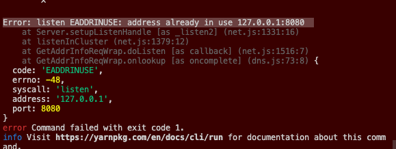 Error: listen EADDRINUSE: address already in use 127.0.0.1:8080 · Issue #134 · hashlips-lab/nft ...