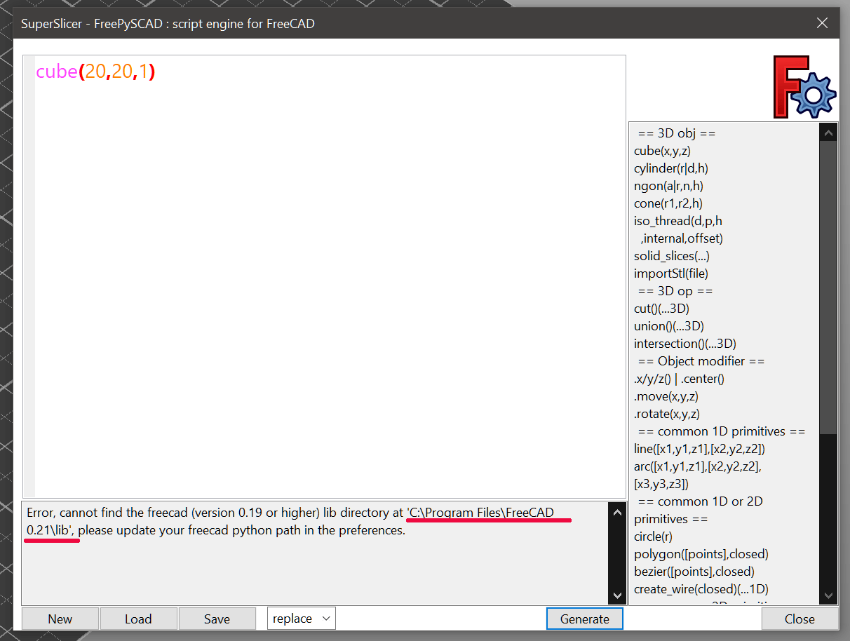 ERROR at FreePySCAD · Issue #3005 · supermerill/SuperSlicer · GitHub
