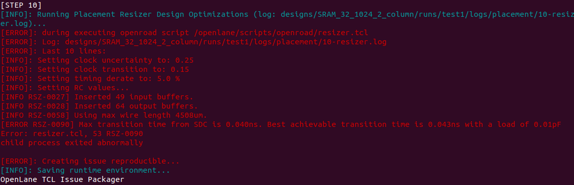 Placement Resizer optimization error with recently version of OpenLane · Issue #1982 · The ...