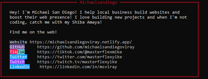 GitHub - michaelsandiegoviray/NPM-CLI-Business-Card: Business Card that ...