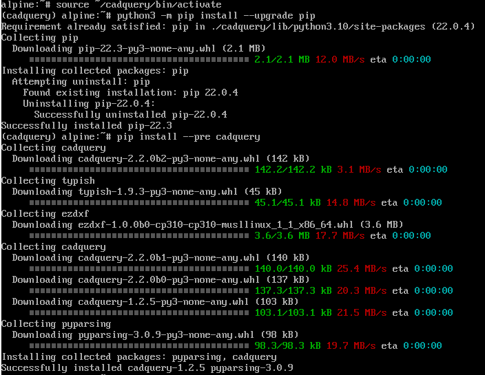 ‘pip install --pre cadquery’ on Alpine (musl-based linux) appears to be installing version 1 ...