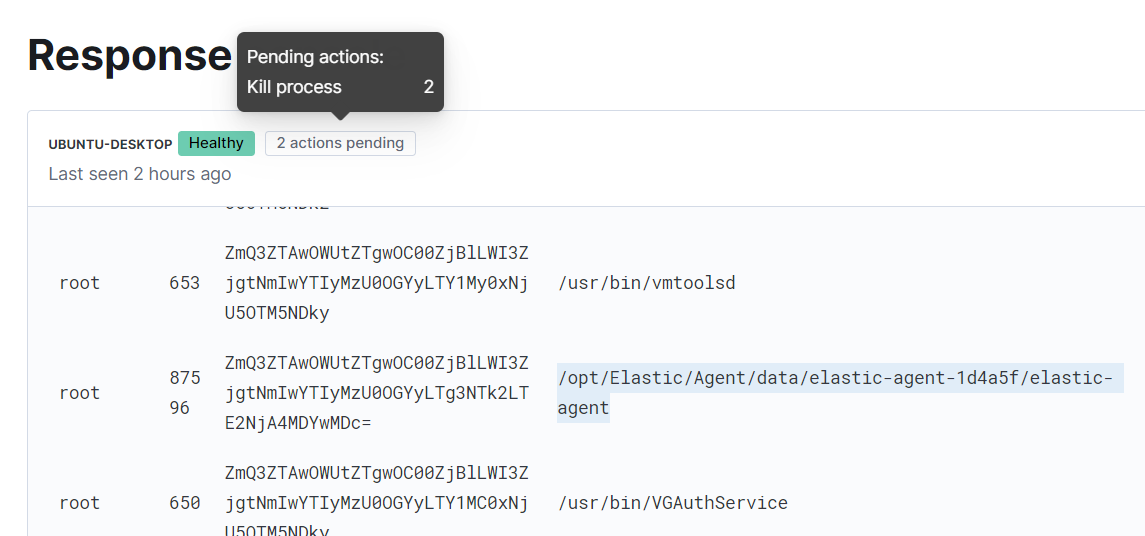 [Security Solution] kill-process action log is successful however the badge keeps showing action ...