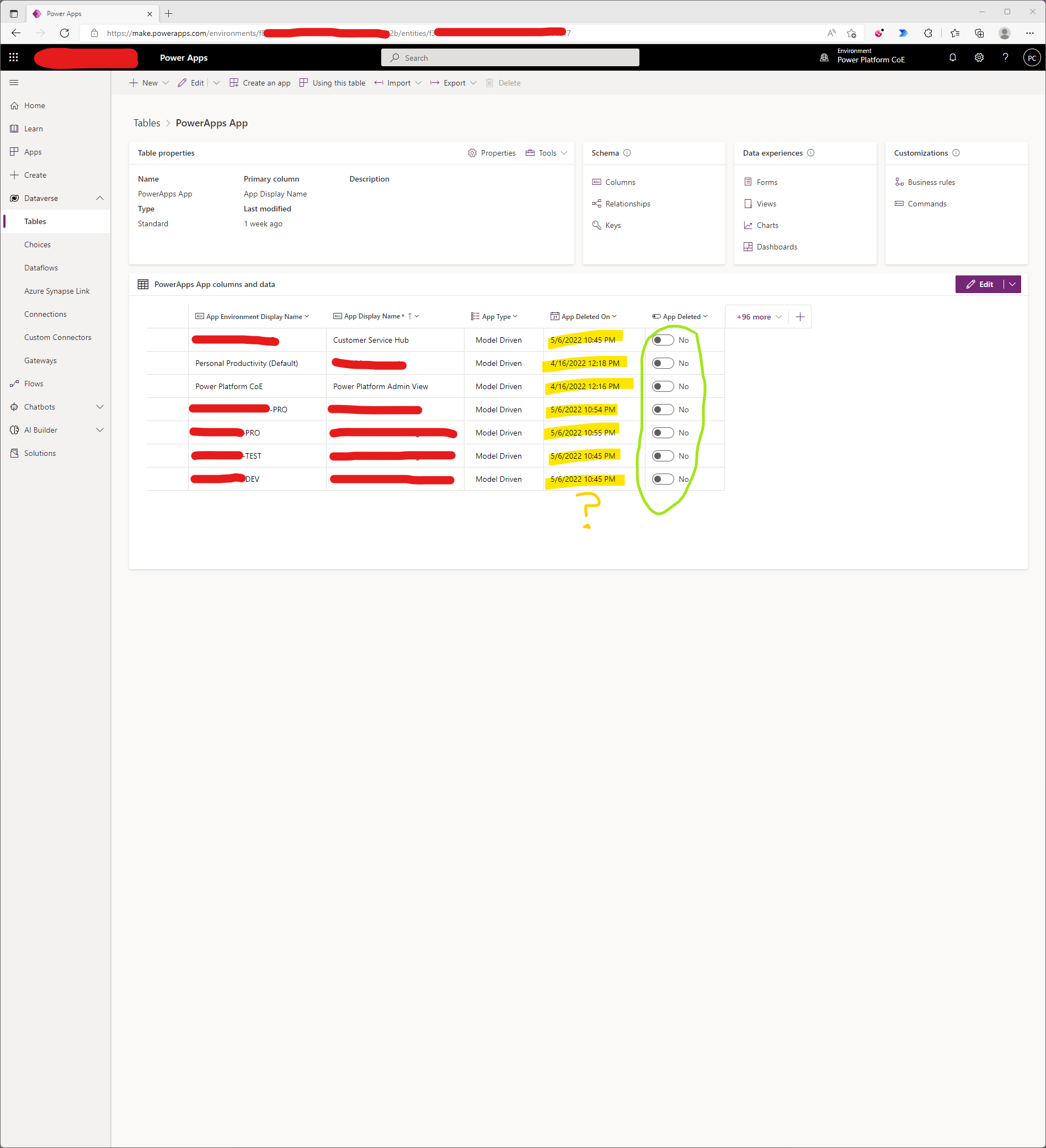 [CoE Starter Kit - BUG] Wrong values in table "PowerApps App", column "App Deleted On" · Issue ...