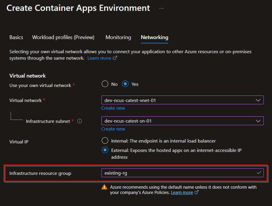 Cannot use existing infrastructureResourceGroup when creating a new Consumption + Dedicated ...