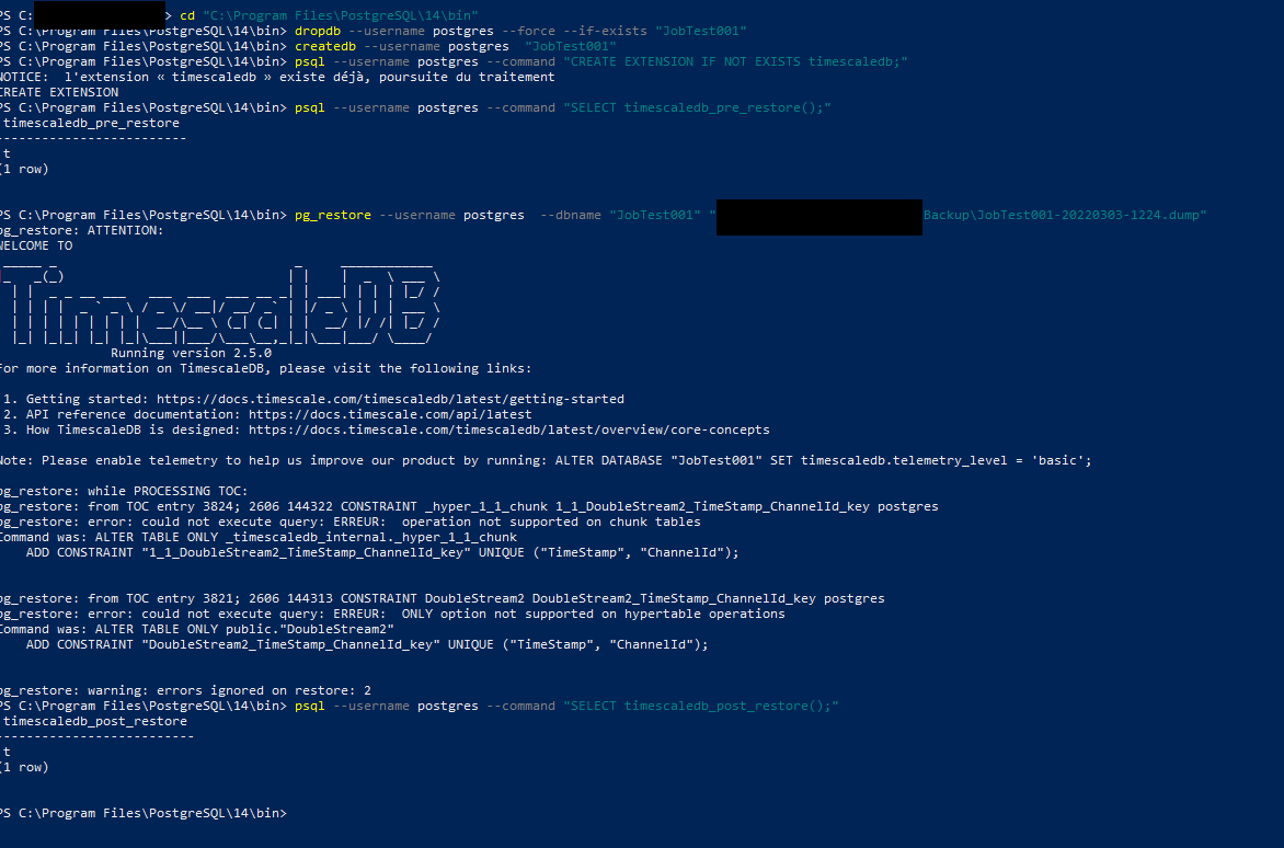 [Bug]: Restore failing and unable to insert data · Issue #4166 · timescale/timescaledb · GitHub