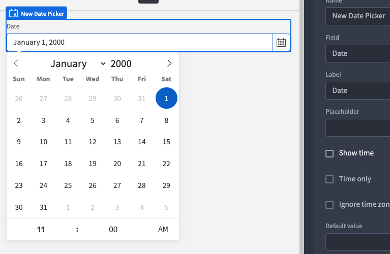 Show Time Toggle On Date Picker Does Not Work Within The Builder · Issue 7223 · Budibase