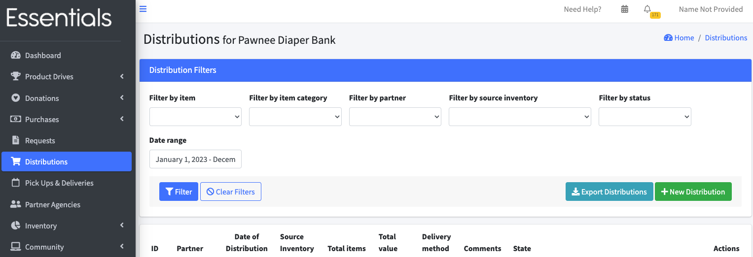 Date range field on distributions needs to be wider so users can see the entire date range ...