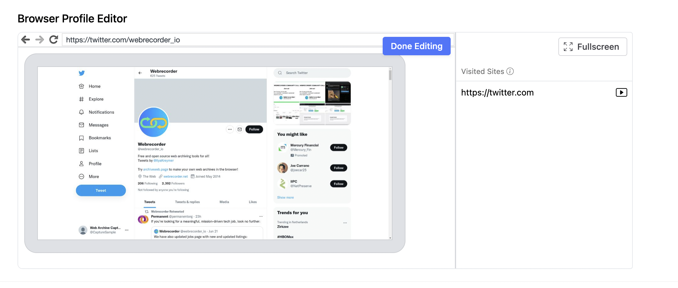 Profile View Tweaks / Add Cancel · Issue #274 · webrecorder/browsertrix · GitHub