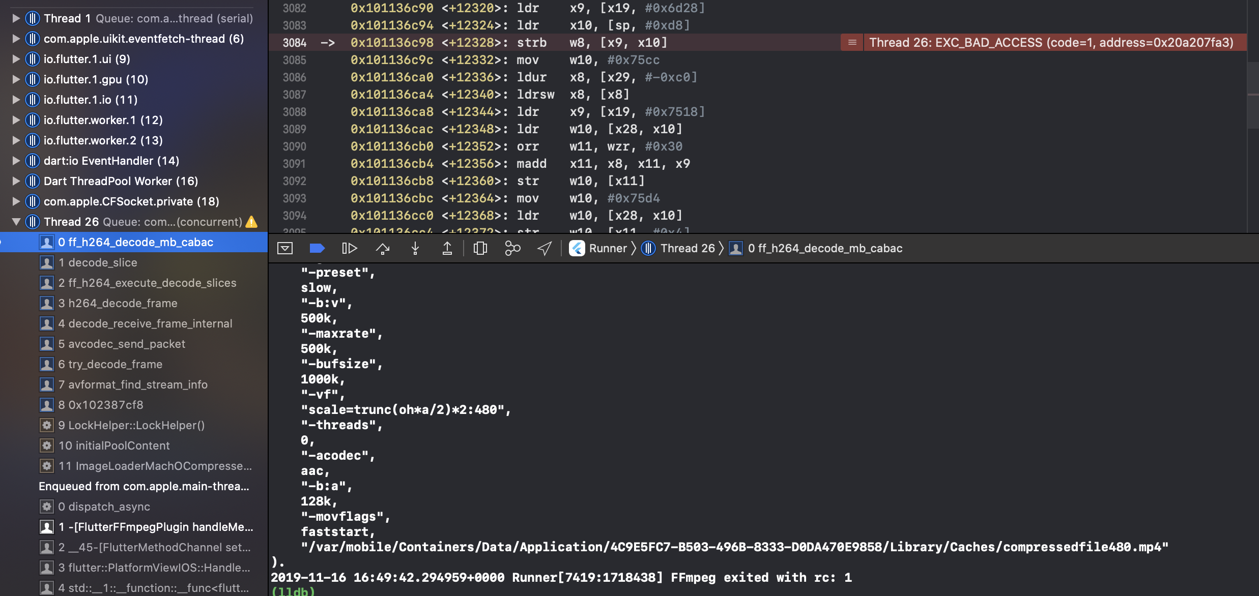 Ios Crash When Using Flutterffmpeggetmediainformation · Issue 84 · Tanersenerflutter Ffmpeg