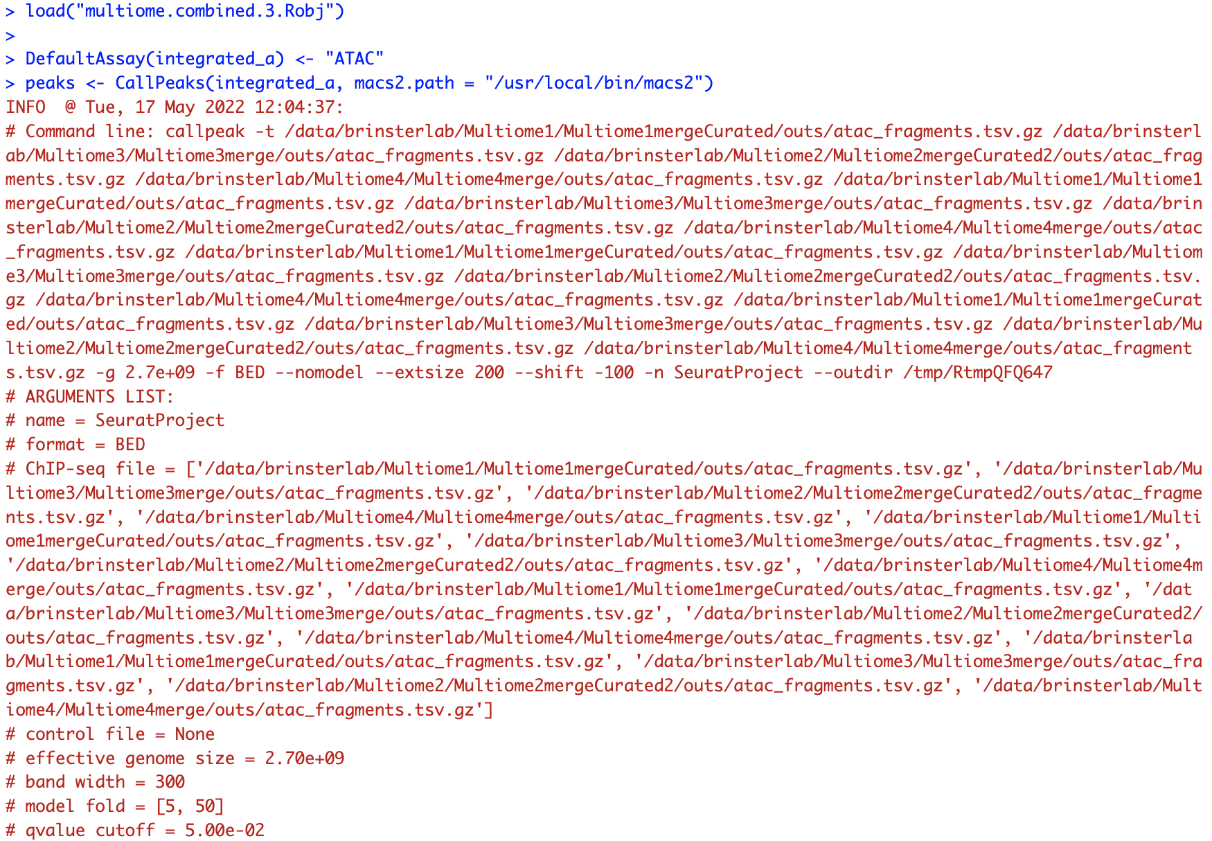 Issue With Calling Peaks Merged Multiome Gexatac · Issue 1125 · Stuart Labsignac · Github