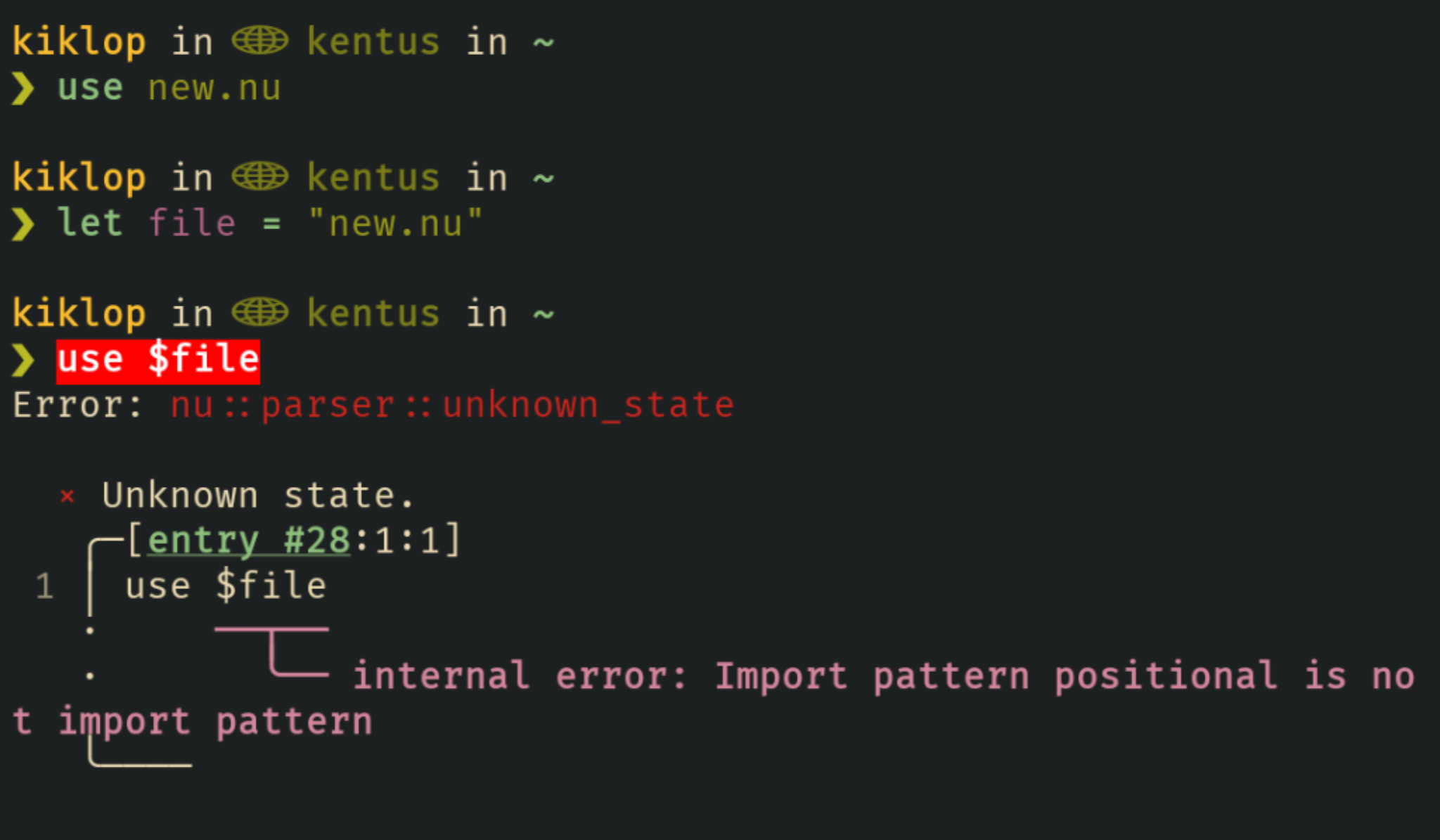 Internal Error While Using Variables In `use` · Issue 8781 · Nushellnushell · Github