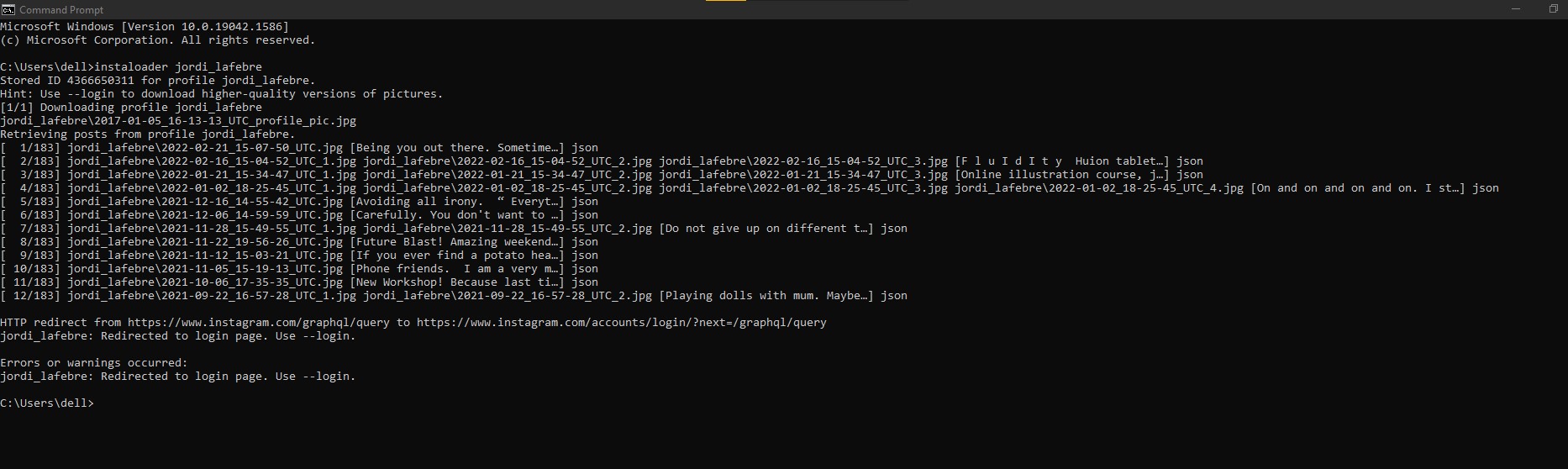Once it downloads 12 images it asks me to login · Issue #1444 · instaloader/instaloader · GitHub