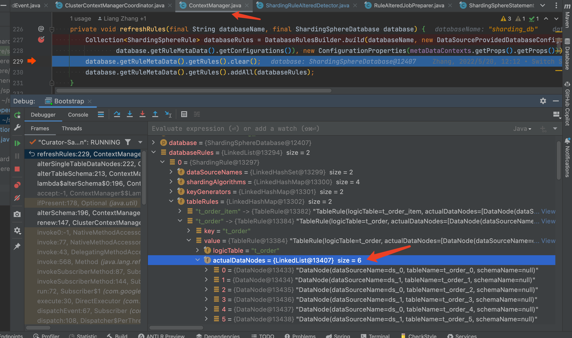 ALTER SHARDING TABLE RULE trigger refreshRules, but rules are not ...