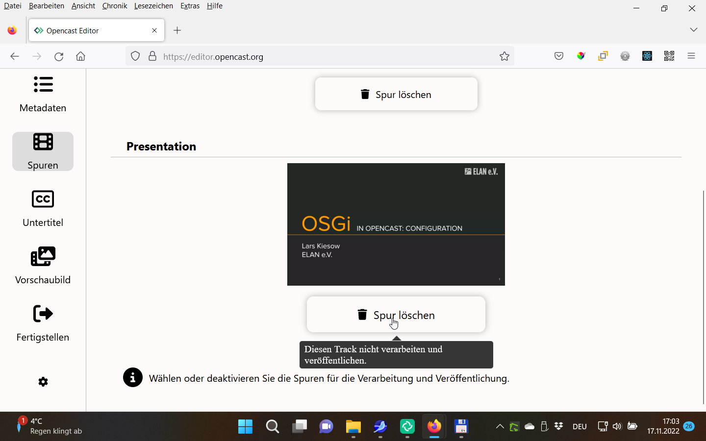 Spuren / Track-page: Change wording from "löschen" to "deaktivieren", change tooltip text ...