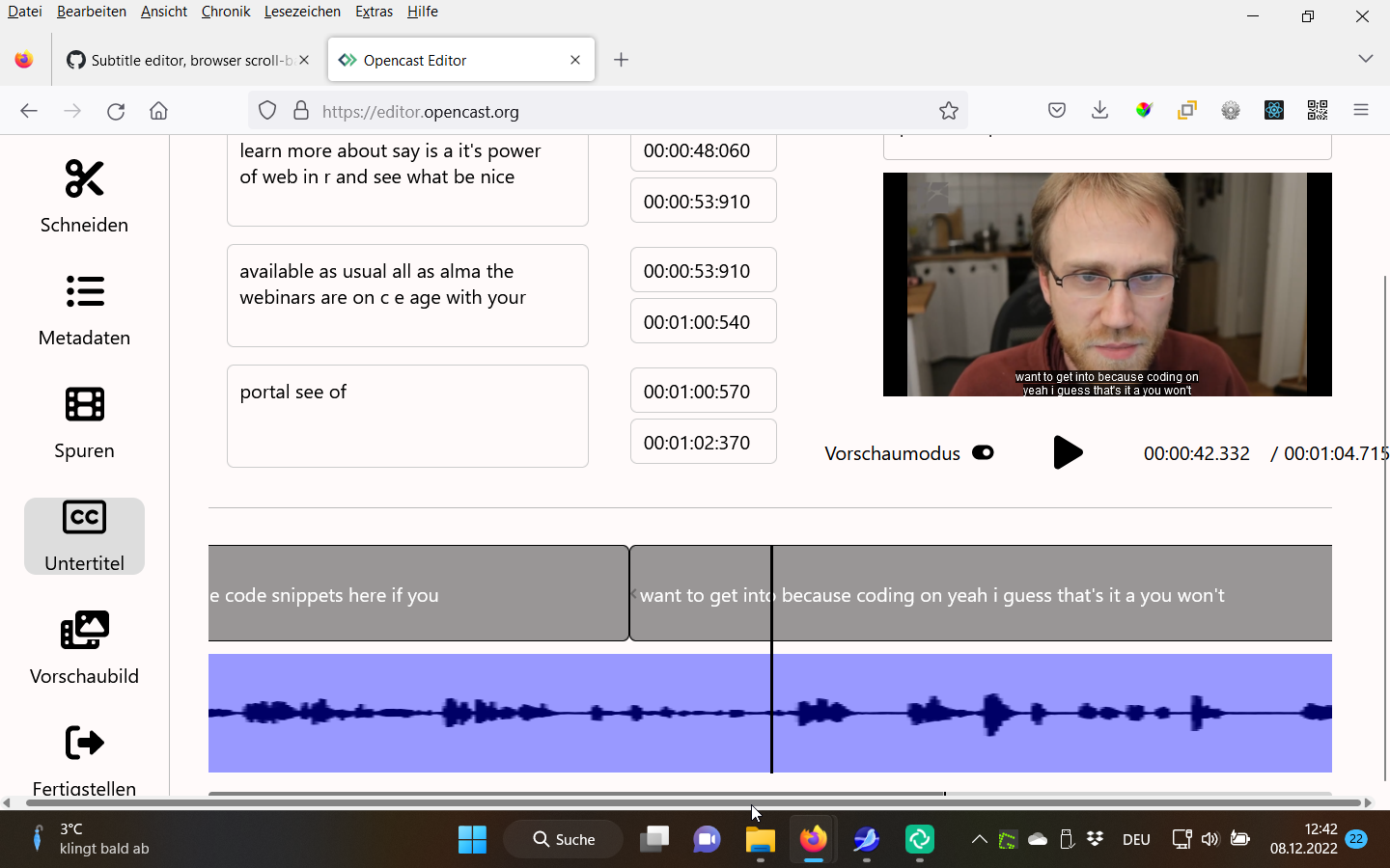 Subtitle editor, browser scroll-bar overlaps scroll-bar / time-line of the video · Issue #931 ...
