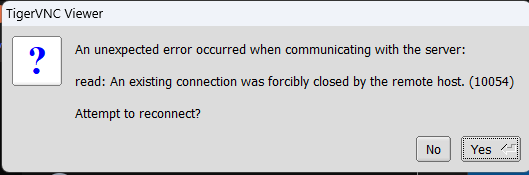 more info at Attempt to reconnect dialog · Issue #1627 · TigerVNC/tigervnc · GitHub