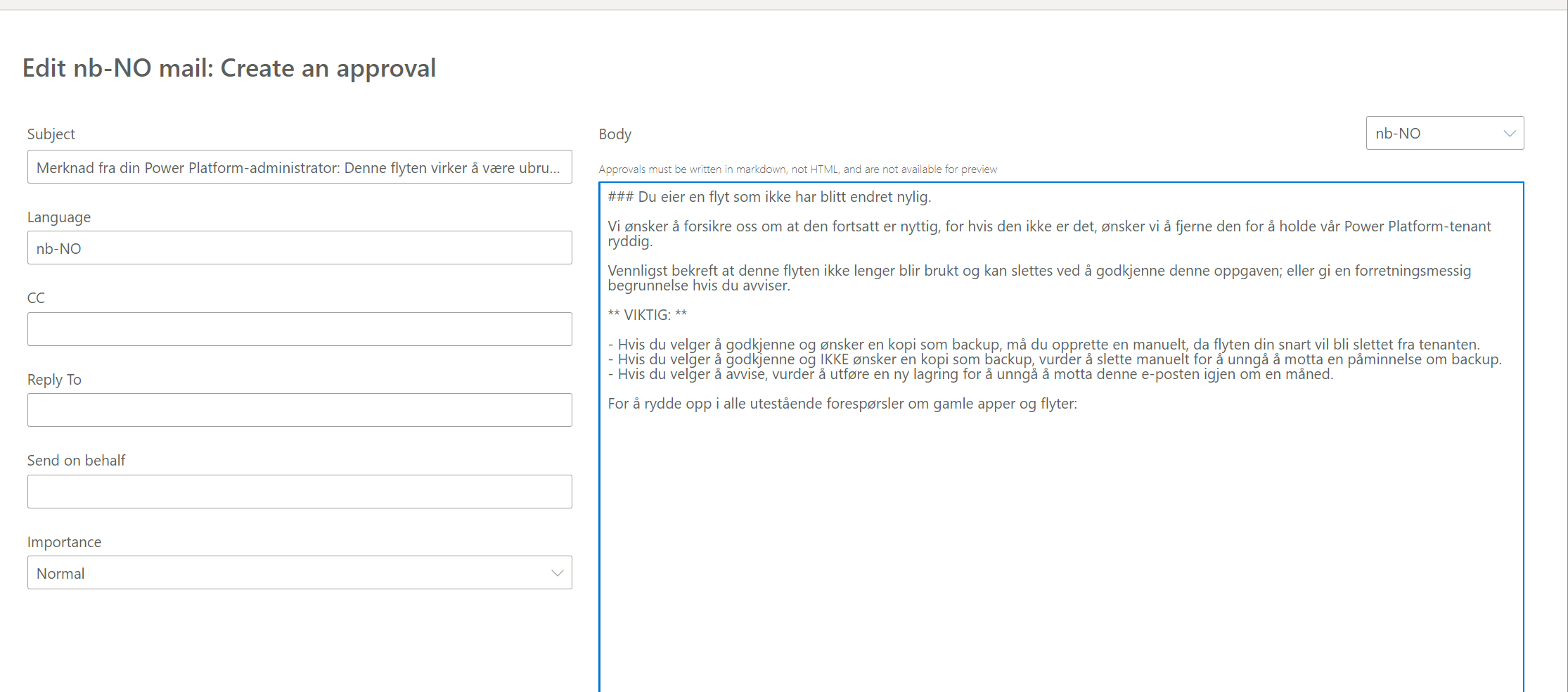 [coe Starter Kit Bug] Mark Down Type Customized Emails In Coe Admin
