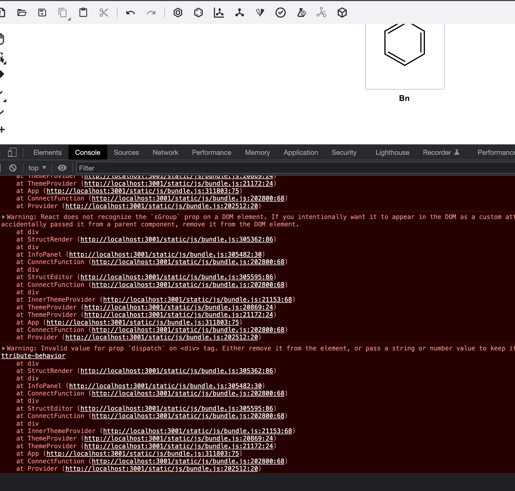 When hovering over a functional group for the first time a lot of errors are generated in ...