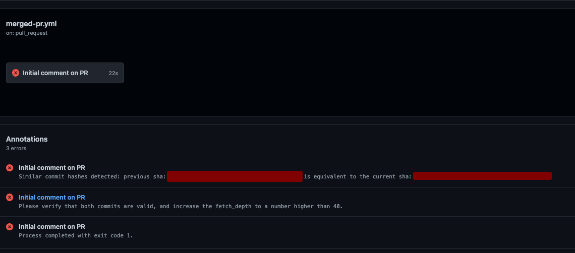 [BUG] Similar commit hashes detected: previous sha: abc123 is equivalent to the current sha ...