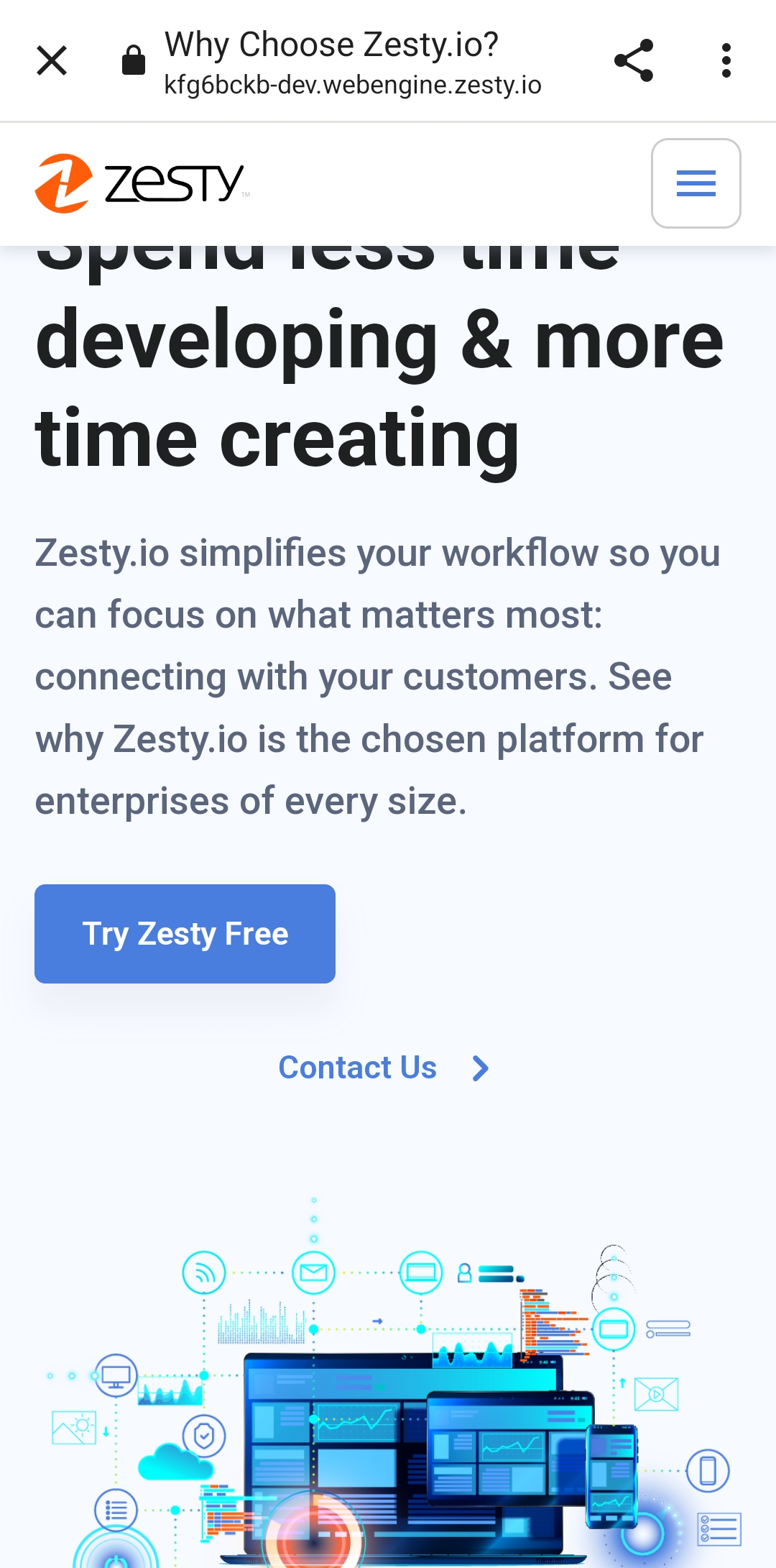 [MOBILE] why zesty hero CTA buttons & hero image · Issue #197 · zesty-io/website · GitHub
