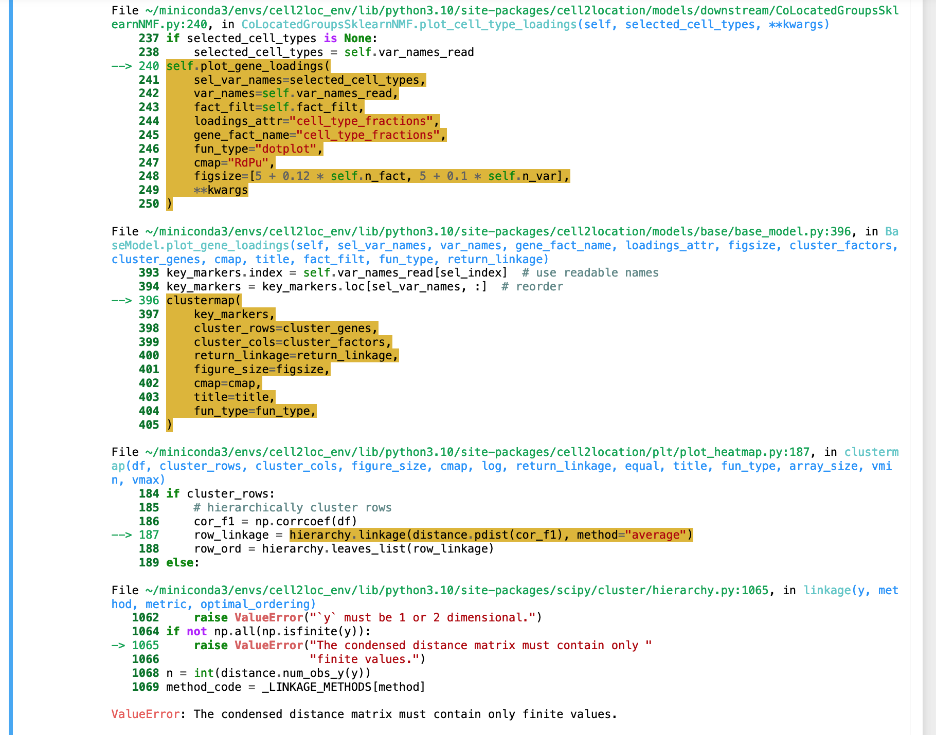 Error in row clustering of run_colocation clustermap · Issue #272 · BayraktarLab/cell2location ...