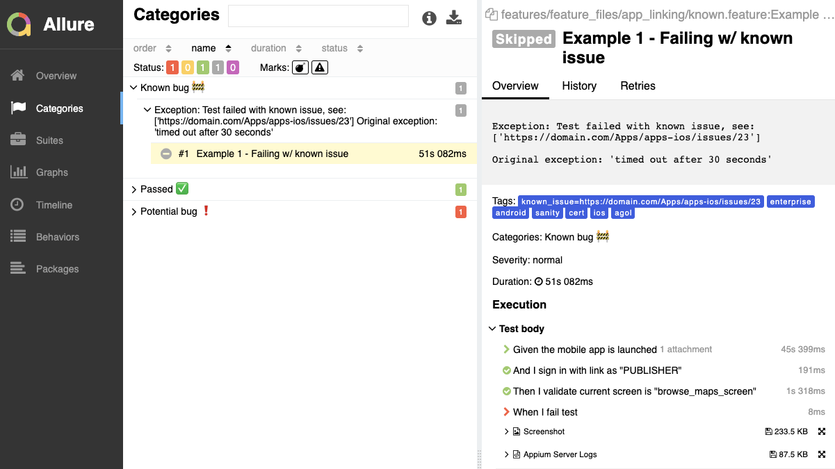 Show Exceptions In Allure Report For Skipped Scenarios · Issue 580 · Allure Framework Allure