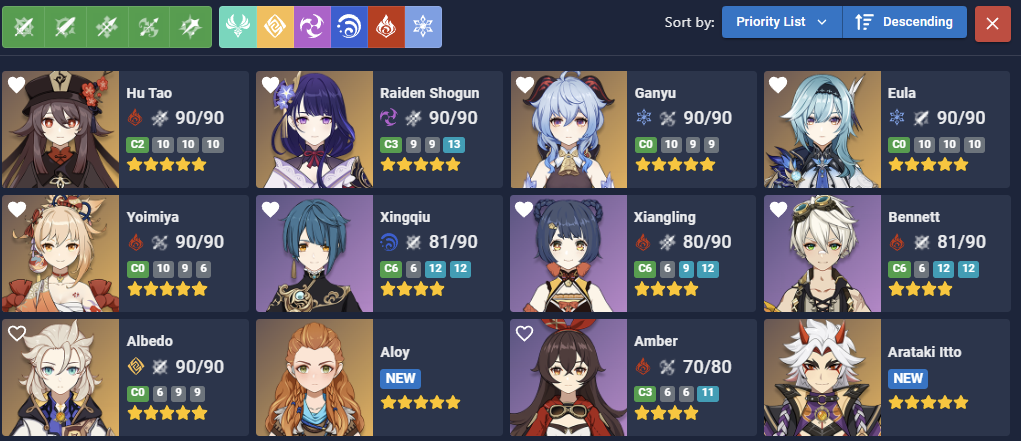 Suggestion: Add ability to sort characters by priority · Issue #342 · frzyc/genshin-optimizer ...