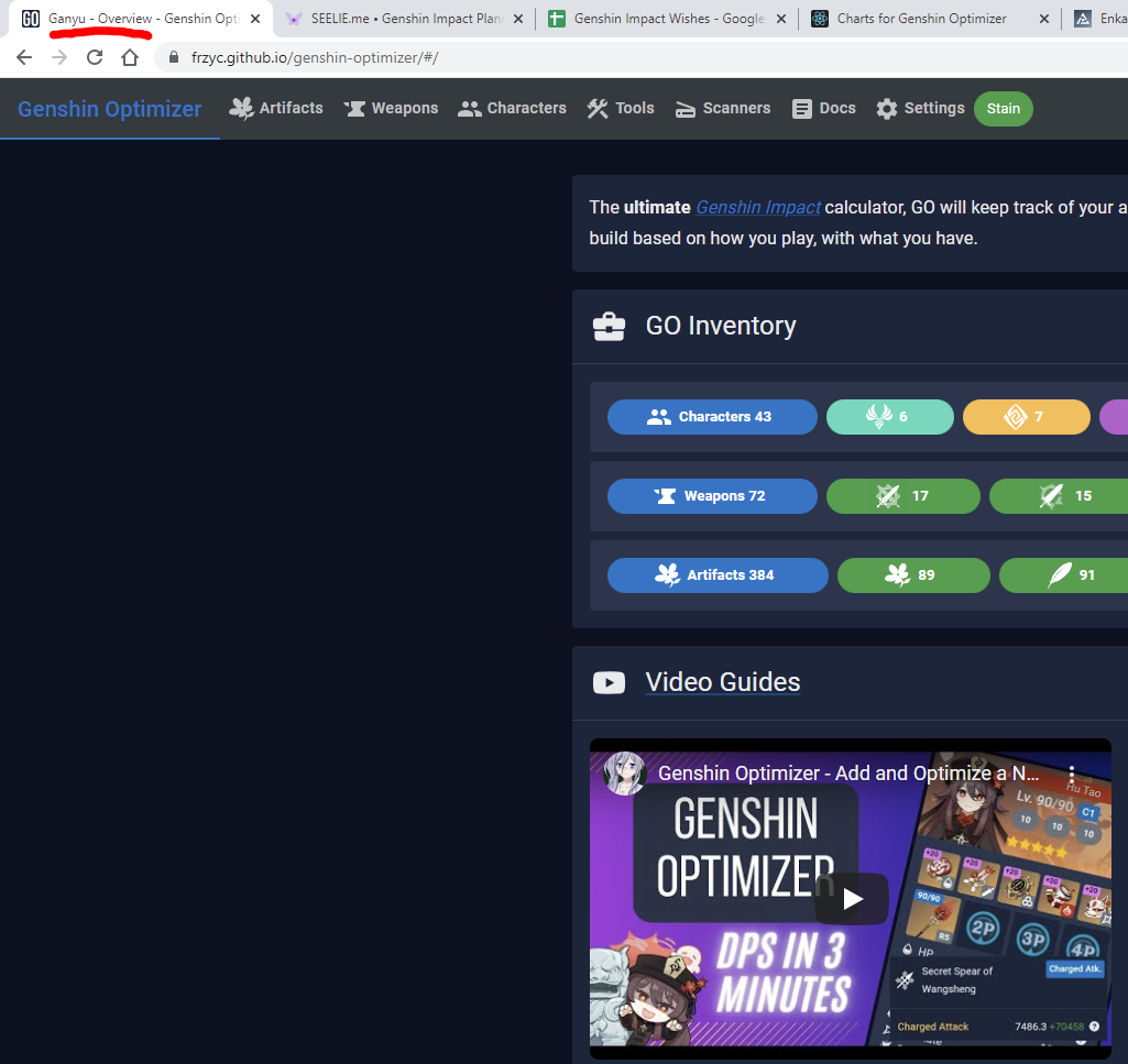 Clicking "Genshin Optimizer" to return to the home page does not update the browser tab page ...