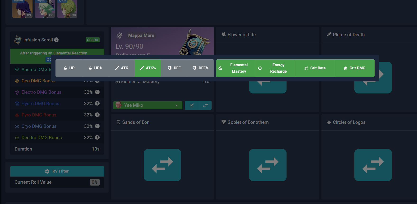 Unable to click out of the RV filter popup on character page · Issue #635 · frzyc/genshin ...