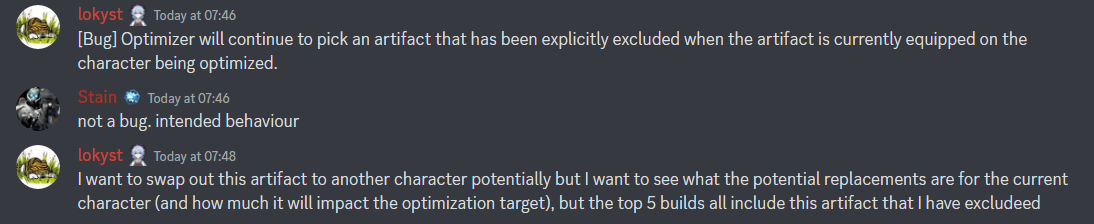 Change "excluded" artifacts to be exclusively excluded even for the character they're currently ...