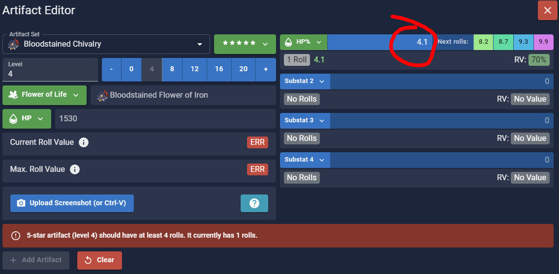 Adding an artifact manually pre-fills the lowest value for each substat as they're added · Issue ...