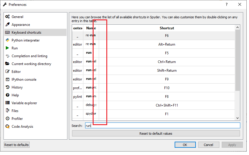The content of the keyboard shortcuts table is not painted correctly ...