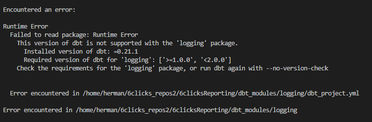Error Encountered When Installing Logging · Issue 51 · Dbt Labsdbt Event Logging · Github