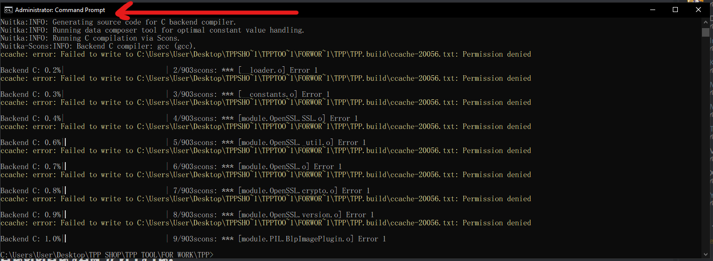 I have used the command "python -m nuitka --onefile --follow-imports TPP.py". but i got error ...
