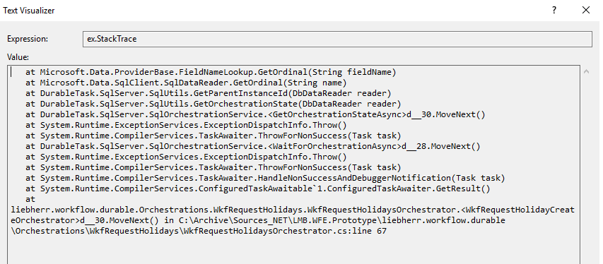 Receiving "ParentInstanceID" error while executing the method "WaitForOrchestrationAsync ...