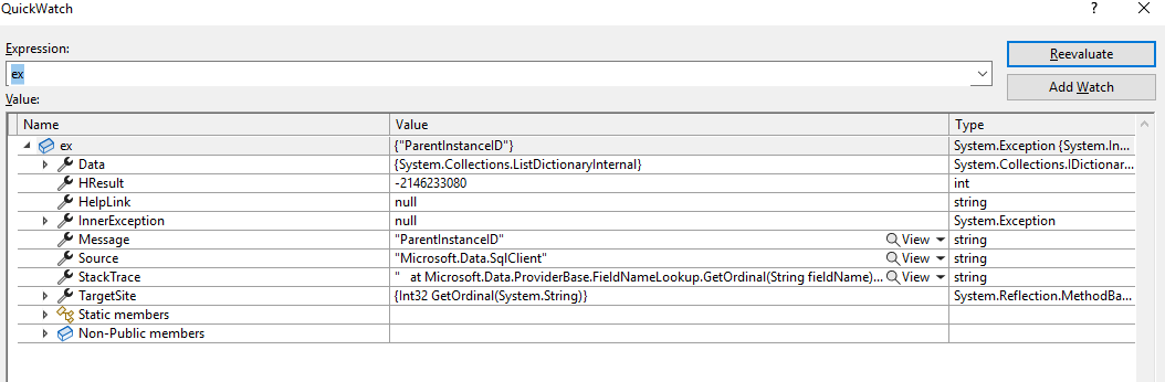 Receiving "ParentInstanceID" error while executing the method "WaitForOrchestrationAsync ...