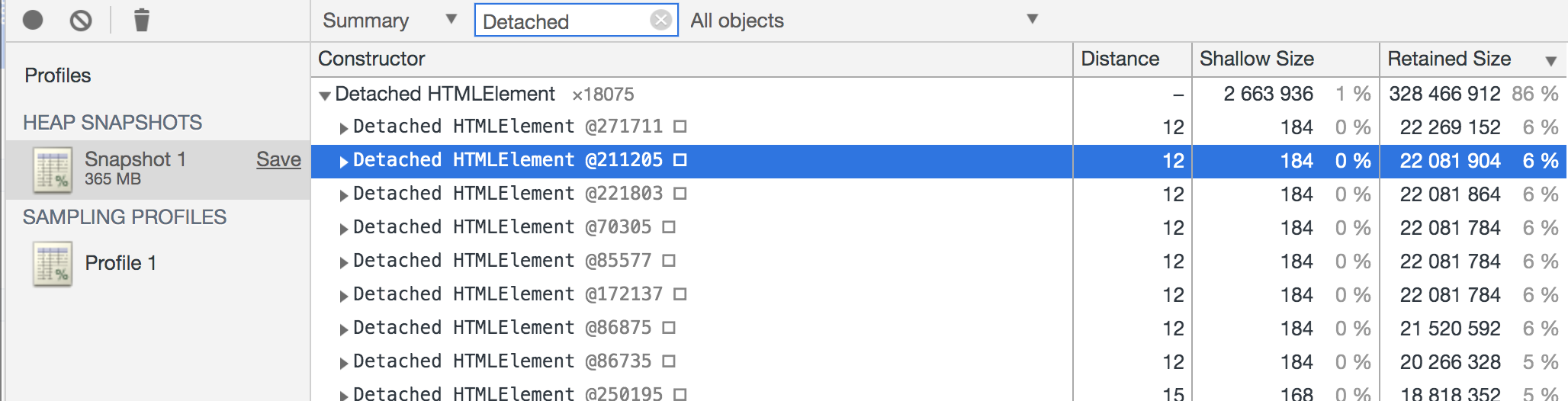 Chrome Devtools memory profile no longer shows yellow and red allocations · Issue #7931 · google ...