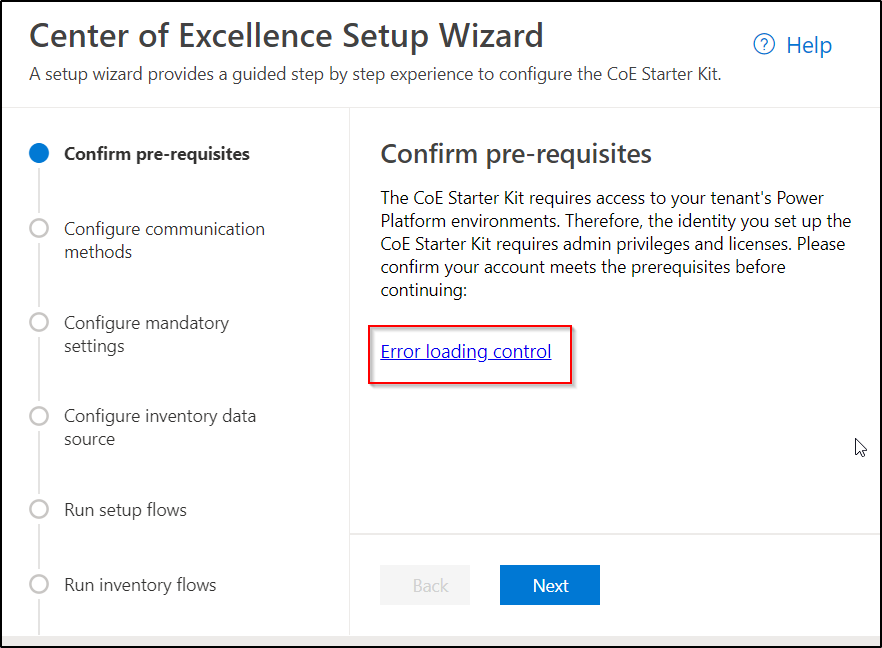 [coe Starter Kit Bug] Setup Wizard Error Loading Control · Issue 4513 · Microsoft Coe Starter