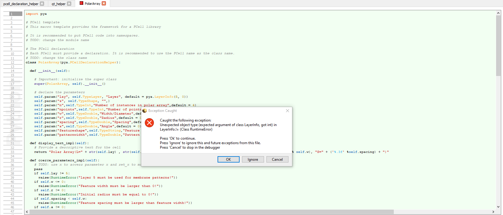 Issue with code freezes/crashes Macro development GUI when running code to create a polar array ...