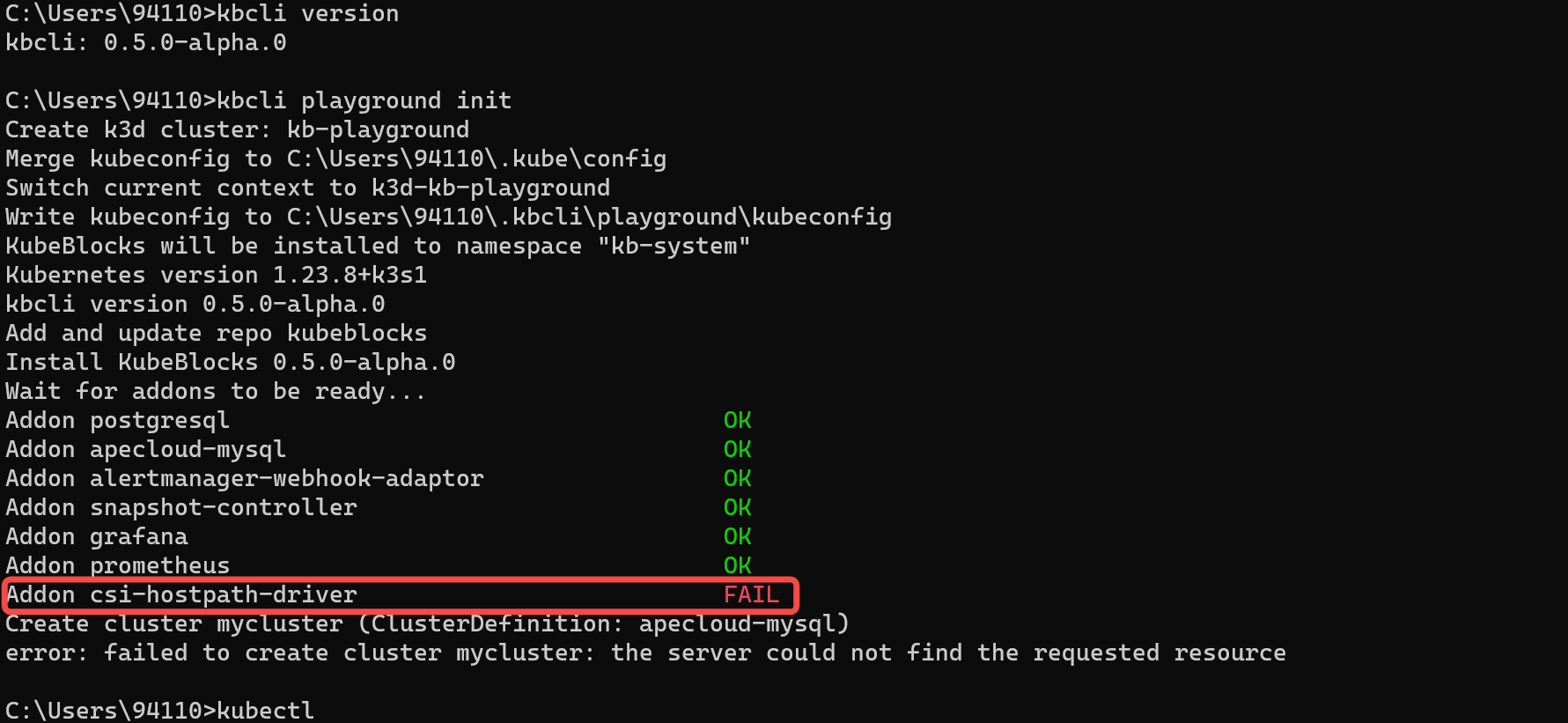 Bug Addon `csi Hostpath Driver` Install Failed In Windows `kbcli Playground Init` · Issue