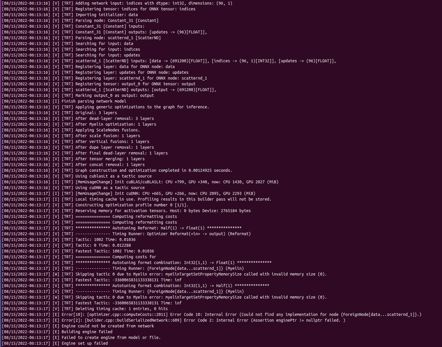 ScatterND or ScatterElements - Myelin error: myelinTargetSetPropertyMemorySize called with ...