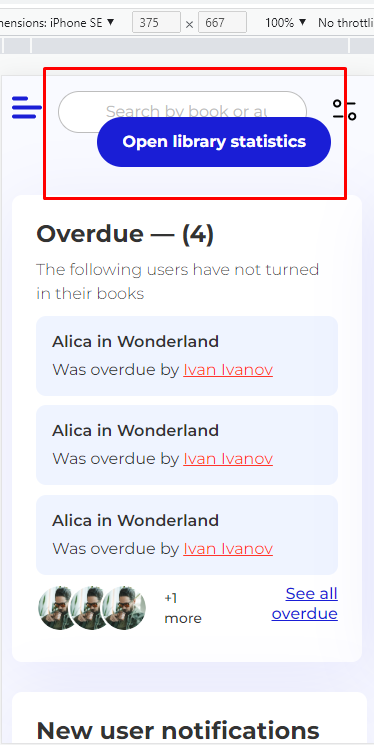 🐞 Mobile. 'Open library statistics' button overlays 'Search' field · Issue #272 · MimirLibrary ...