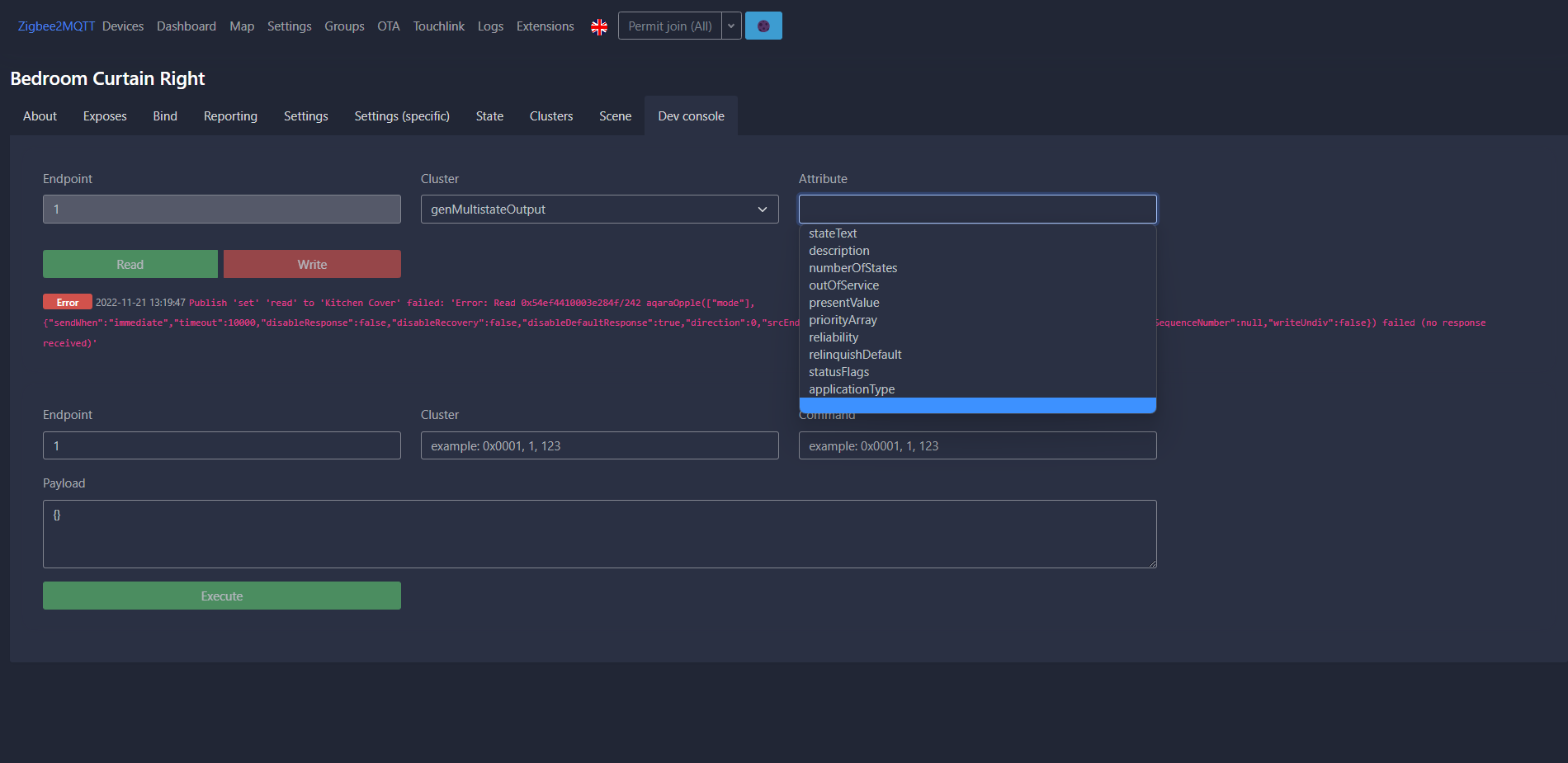 Xiaomi ZNCLBL01LM: Template variable warning: 'dict object' has no attribute 'motor_state' when ...